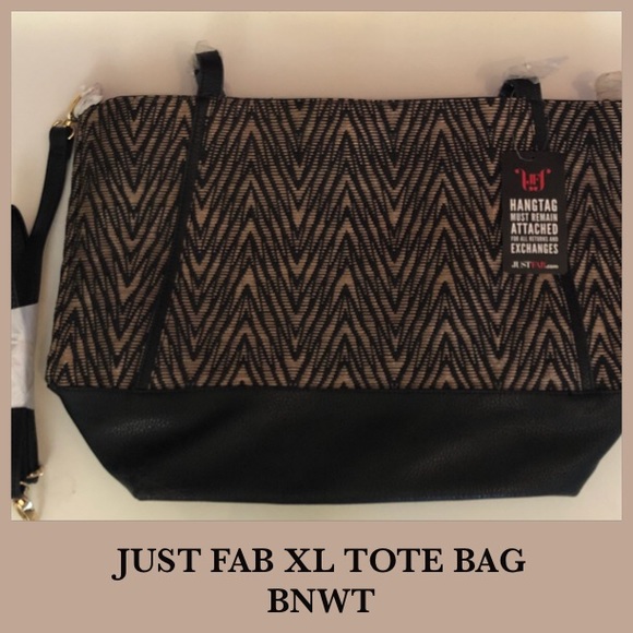 JustFab | Bags | Just Fab Black Brown Vegan Weekend Xl Tote Bag | Poshmark